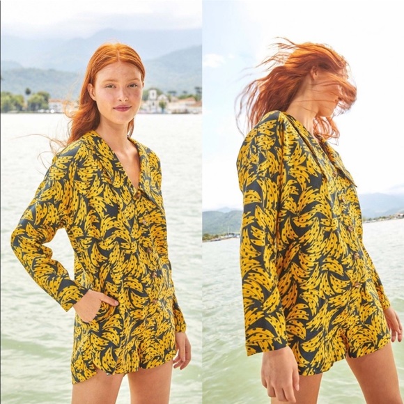 FARM Rio | Pants & Jumpsuits | Farm Rio Linen Yellow Banana Jumper ...